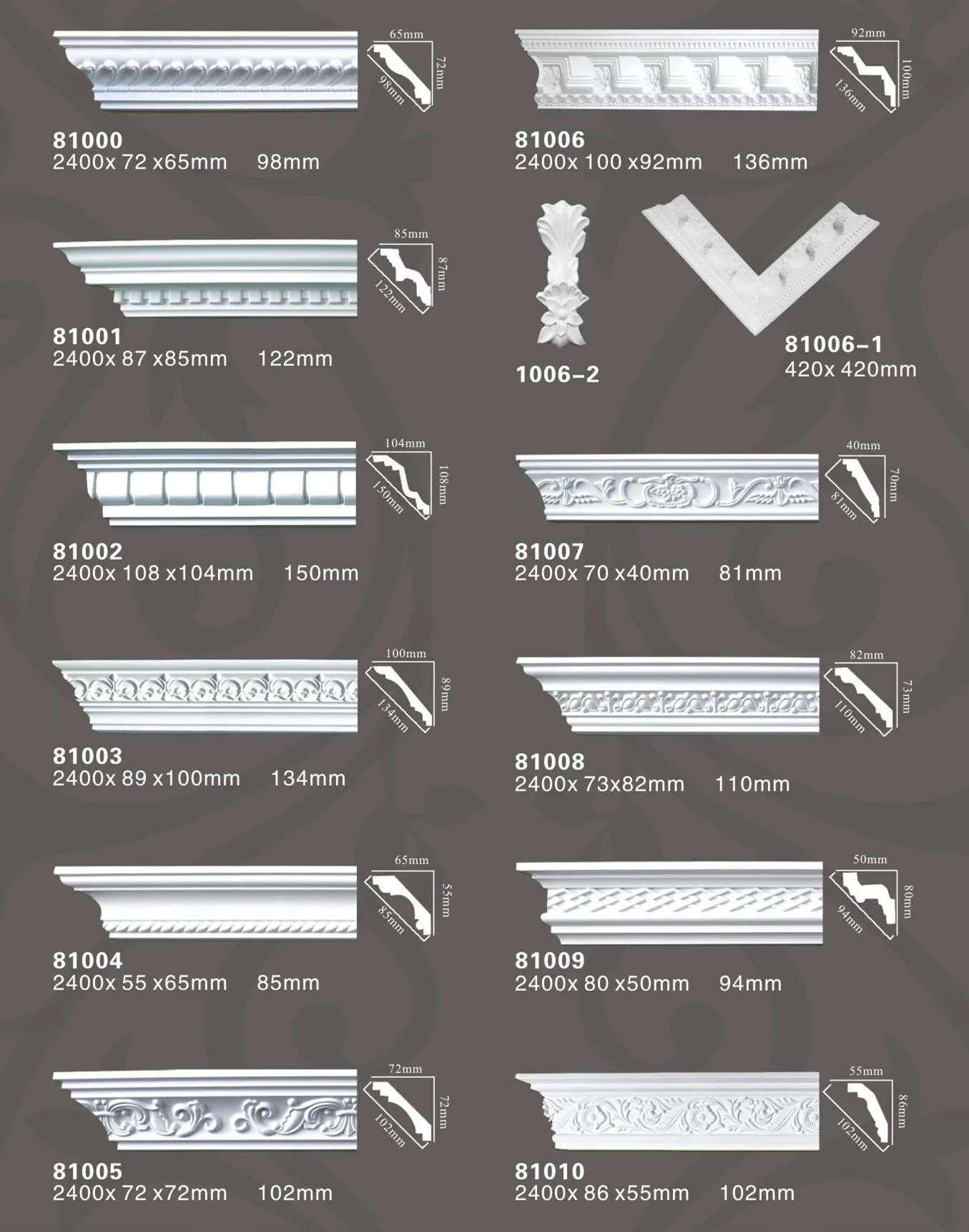 Plain Ceiling Cornices Moulding - Durable Polyurethane