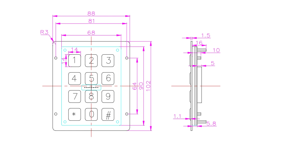 Stainless Steel Backlit 12-Key Number Lock Keypad for Door Access ODM