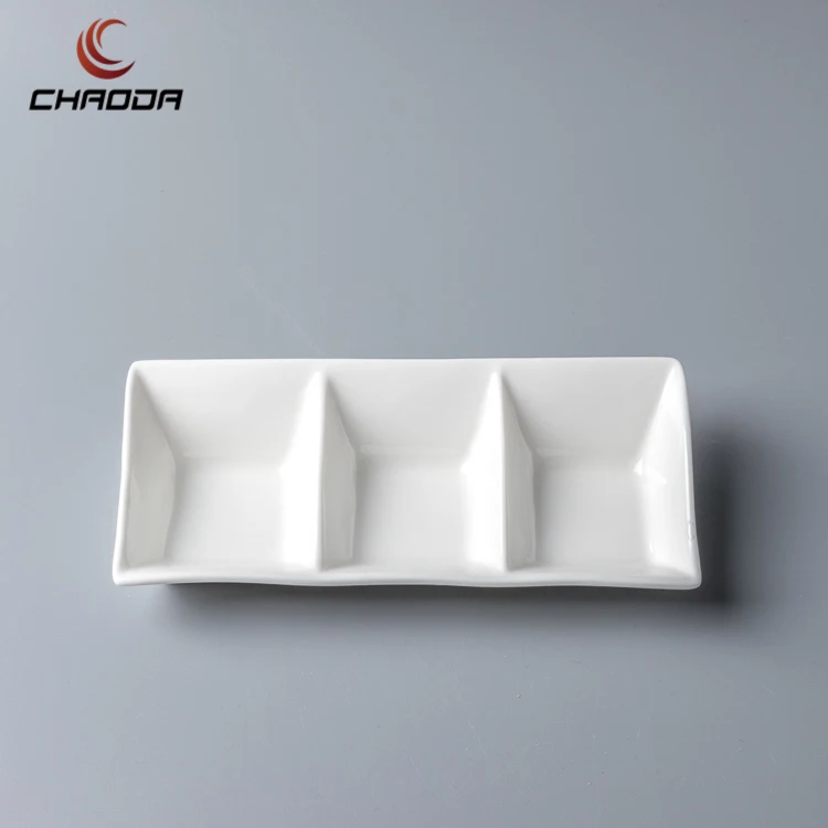 Sauce Dish 3 Compartment Divided Dipping Sauce Bowls Ceramic