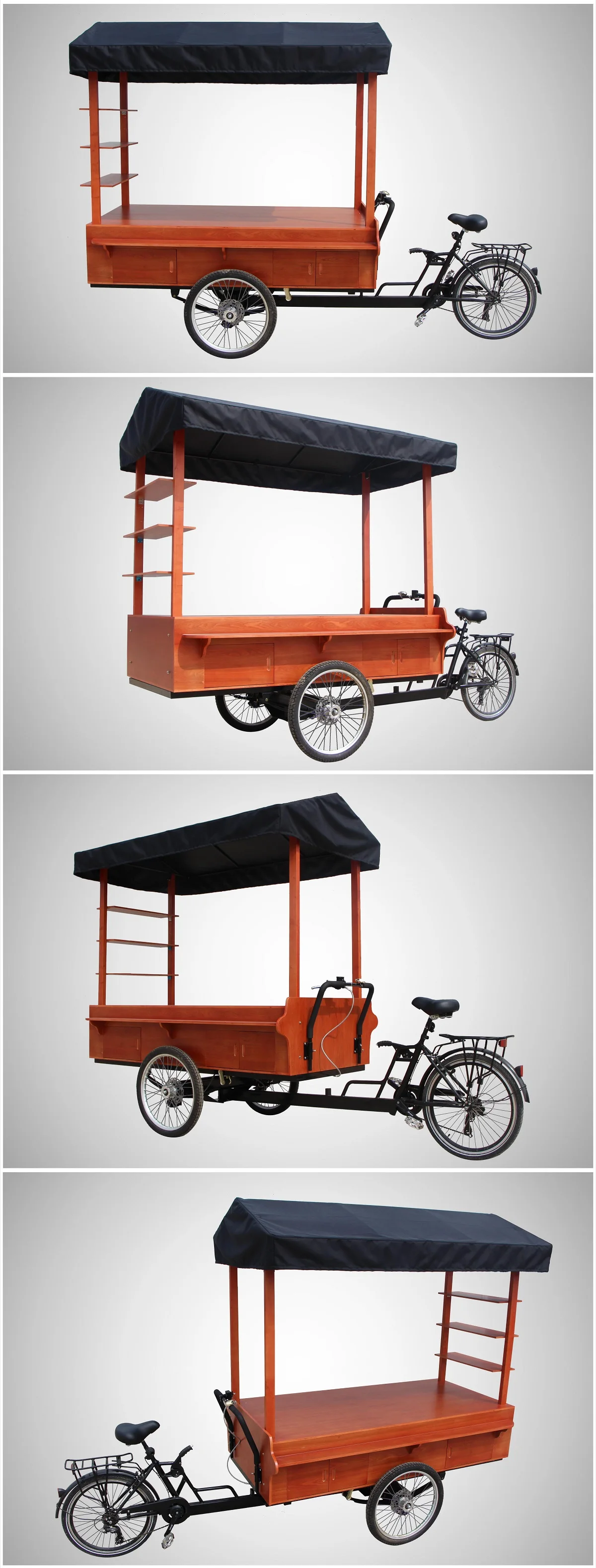 Three Wheel Electric Food Delivery Bike Customized Vending Cart Solar ...