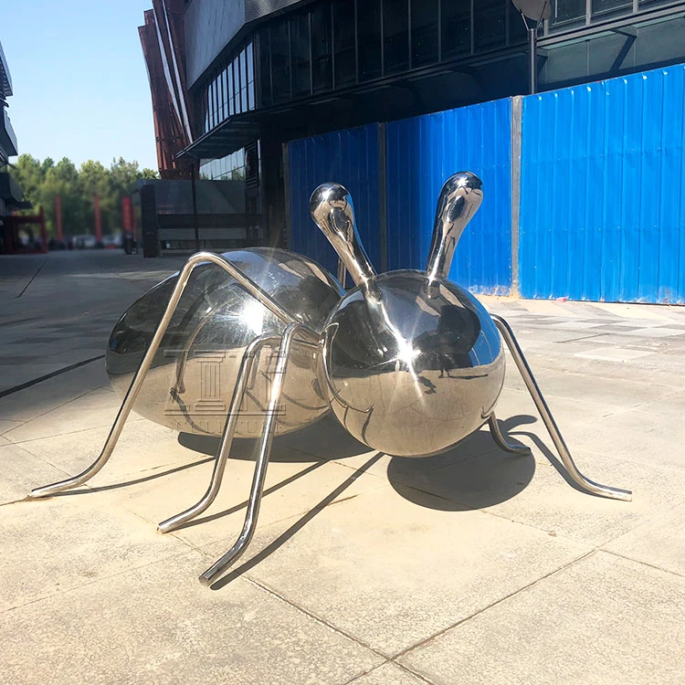 OEM outdoor art modern large metal animal stainless steel ant statue ...