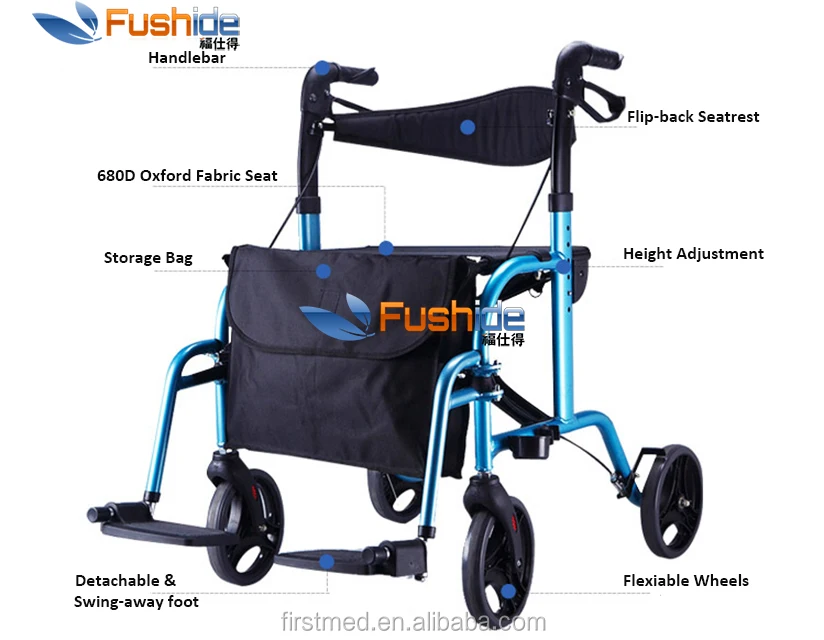 Euro Style Aluminum Rollator - Adjustable & Detachable
