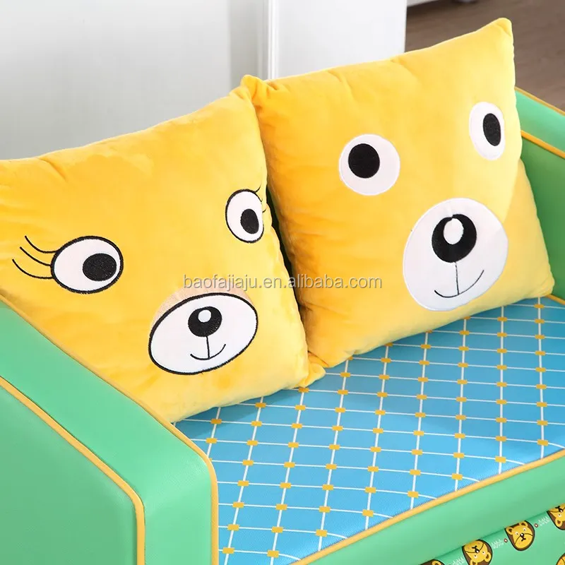 Cartoon Cute Two-seater Kids Sofa With Plush Pillows And Leather ...
