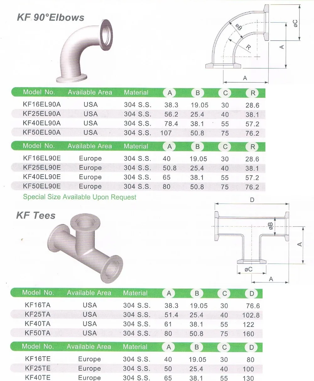 Stainless Steel KF Flange Elbows - High Vacuum Support
