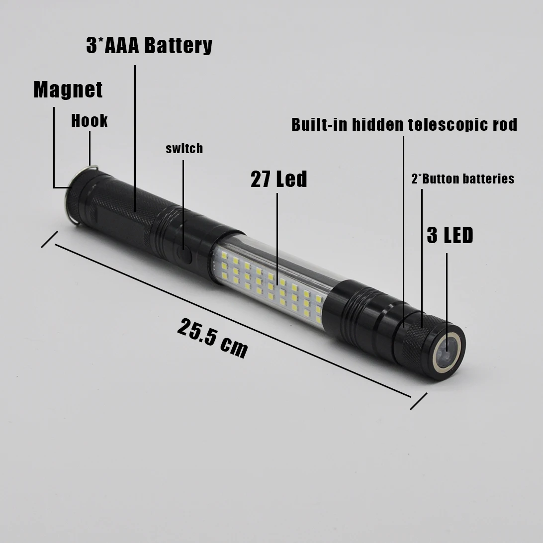 Portable Led Telescopic Extensible Led Flashlight Magnetic Head Pick Up ...