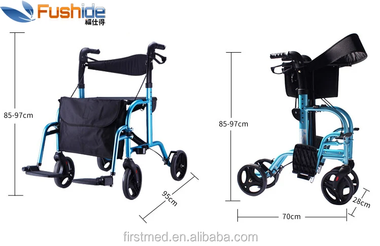 Euro Style Aluminum Rollator - Adjustable & Detachable