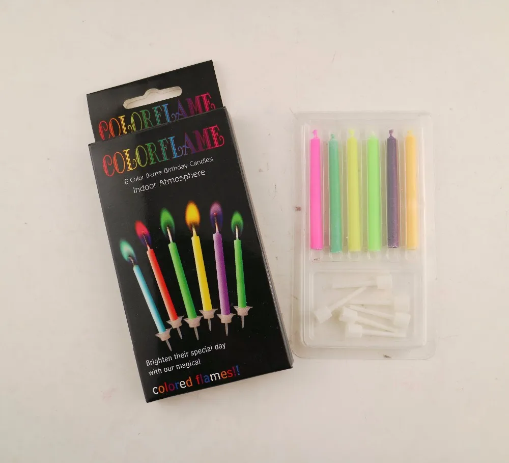 6 Pack Neon Multi Color Flame Novelty Musical Happy Birthday Candles ...