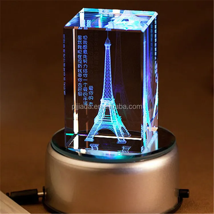 K9 Crystal Glass Cube Ornament Paperweight Eiffel Tower Cut Crystal 3d ...