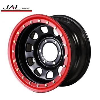 Car Wheels 5x127 Black Rims Red Lip 4x4 Steel Beadlock Rims Wheels 15 ...