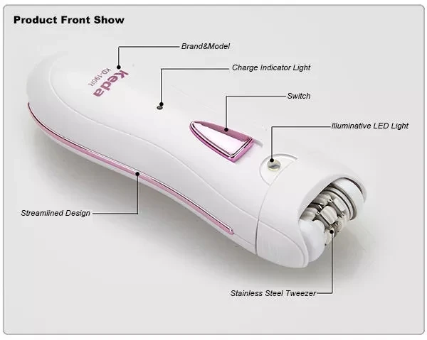 Keda KD 190R Rechargeable Lady Epilator Hair Removal Tool for Underarms ...