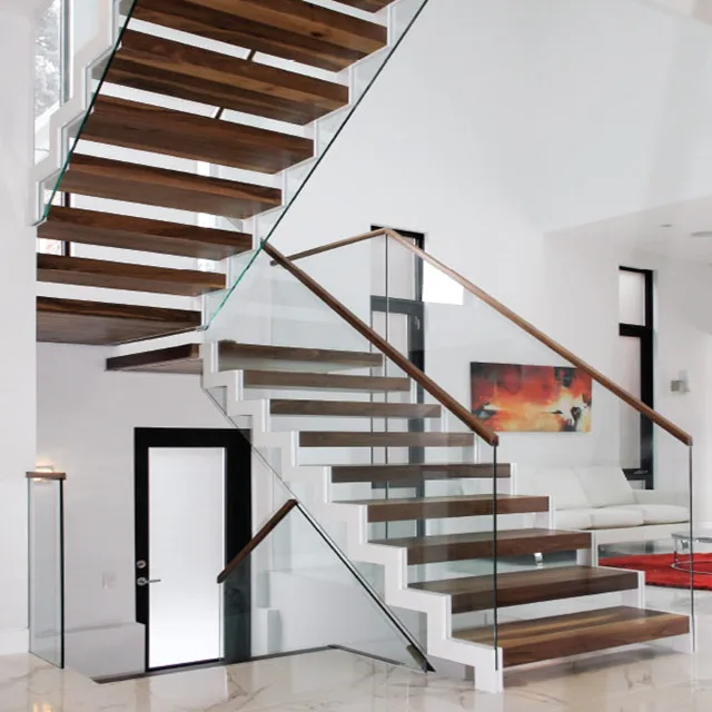 Sawtooth Stringer Staircase With Toughened Glass Balustrade| Alibaba.com