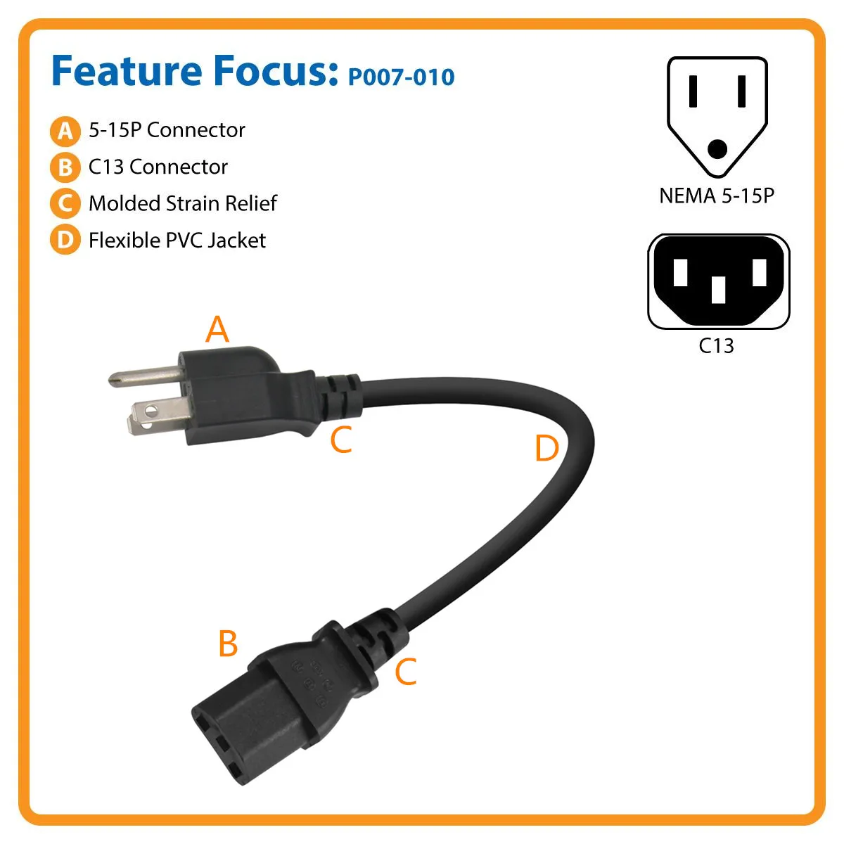 Home Appliance USA 3 Pin Nema 5-15p C13 Connector Ac 18awgx3c Power ...