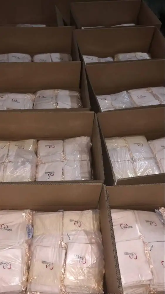 Fabric Drawstring Packaging Bag With White Herringbone String - Buy ...