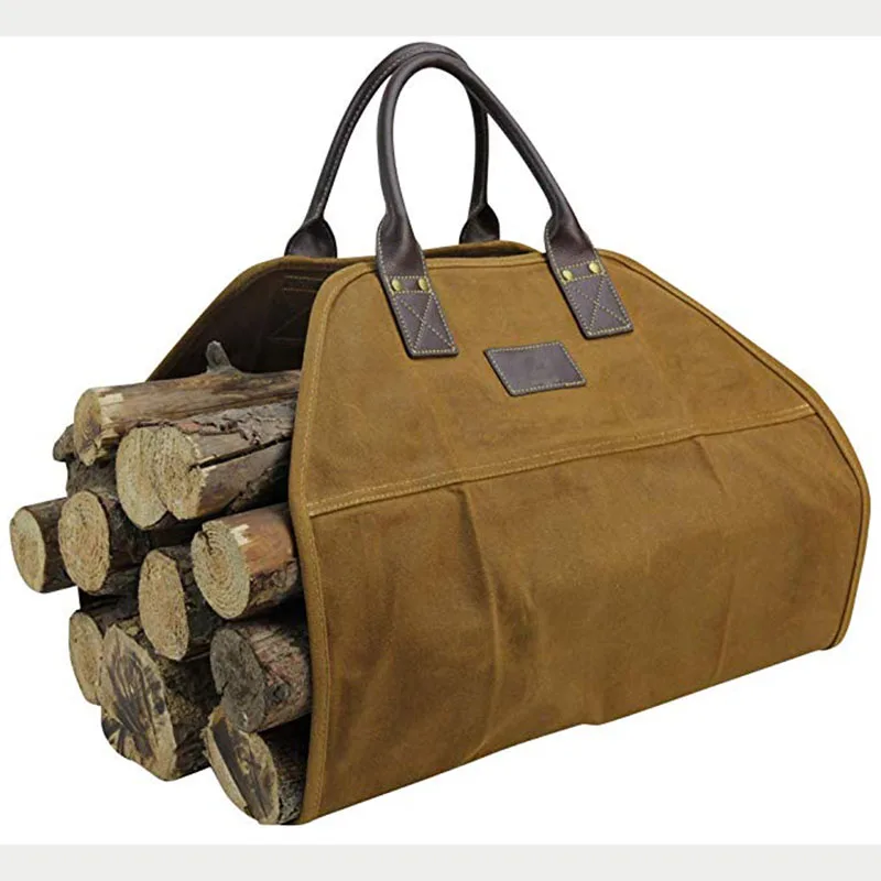 Waxed Canvas Fireplace Log Carrier Holders Large Firewood Carrier for ...