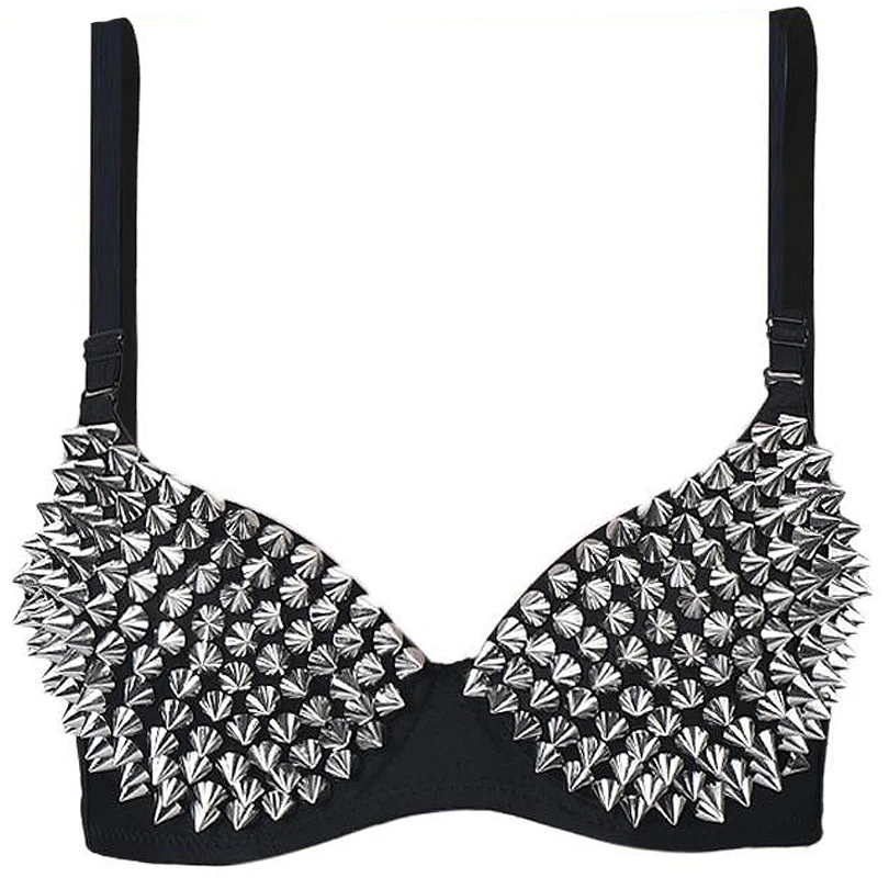 Sexy Disco Party Metallic Punk Rivets Dance Bra - Buy Belly Dance Bra ...