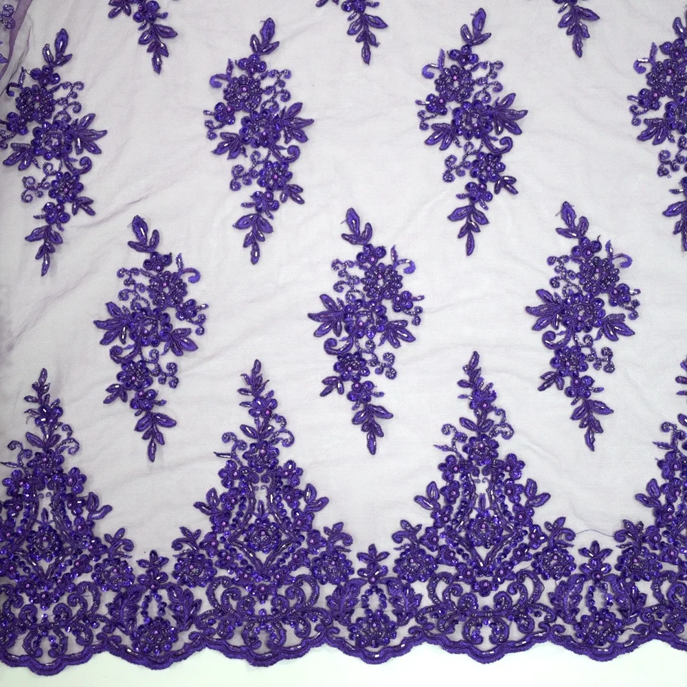 Purple Beaded Lace Fabric With Sparkles Latest Lace Materials Tulle ...