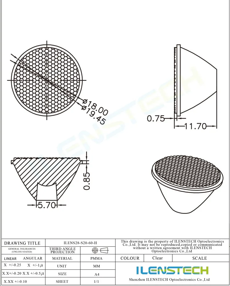 Ilenstech Led Lens 60 Degree Bead Surface 20mm Led Optical Plastic Lens ...