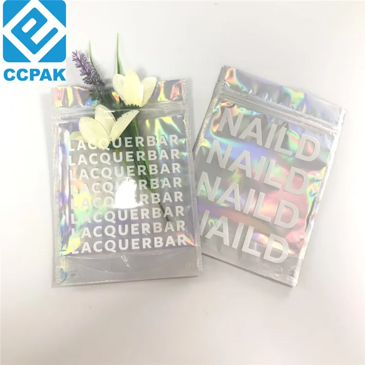 See Through Holographic Bags With Logo Zip Lock Clothing Packaging Bag ...