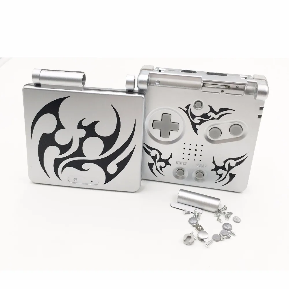 Silver Gameboy Advance SP Shell with Tribal Tattoo Design