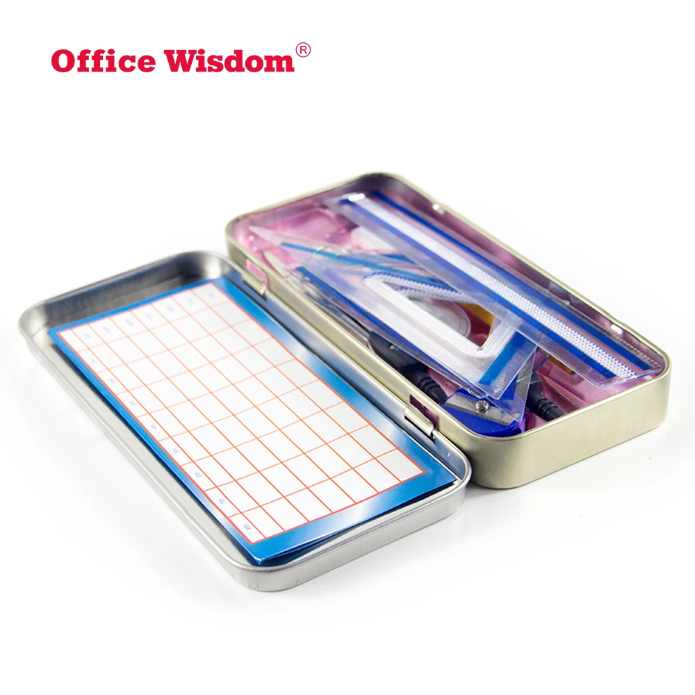 9 Pieces Math Set with 2 Metal Compasses - Geometry Tools