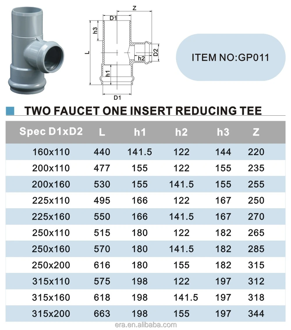 Era Pvc Pn10 Pipe Fittings Two Faucet One Insert Reducing Tee With ...