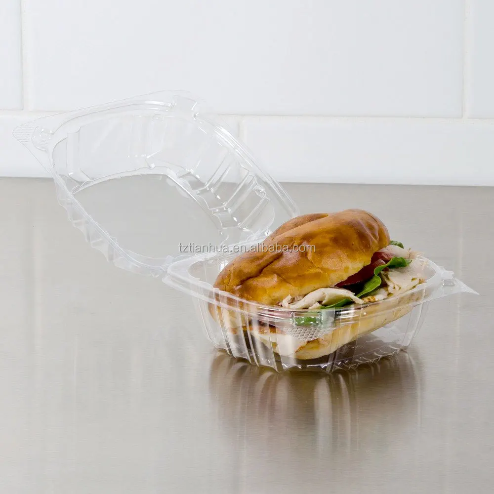 Small Clear Plastic Hinged Food Container 6x6 For Sandwich Salad Party ...