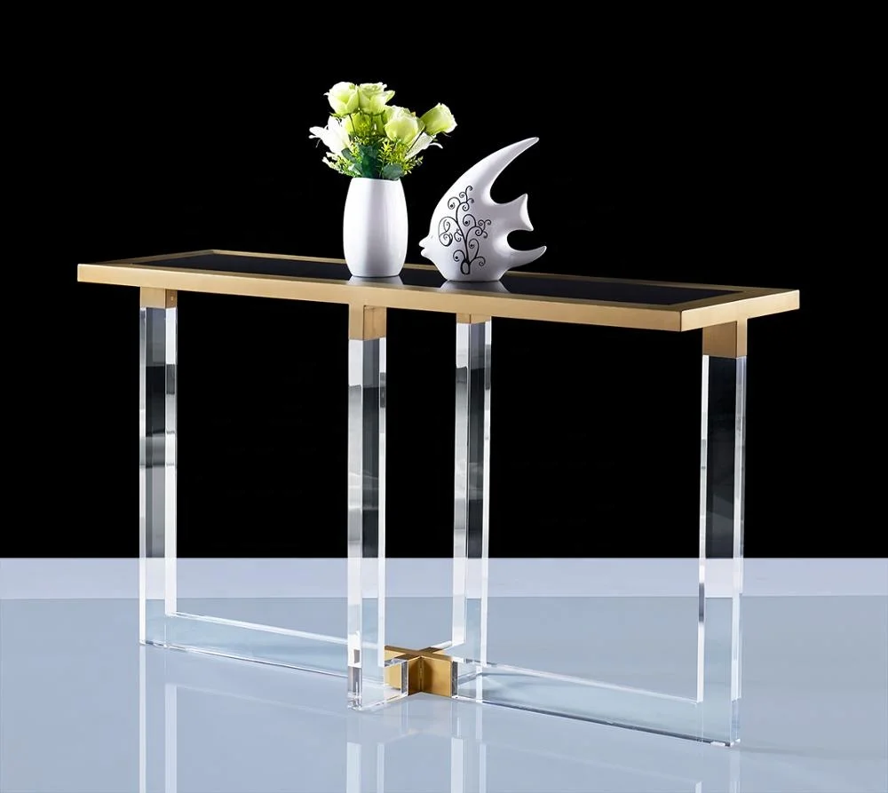 New Design Transparent Acrylic Frame With Shiny Brass Legs Console ...