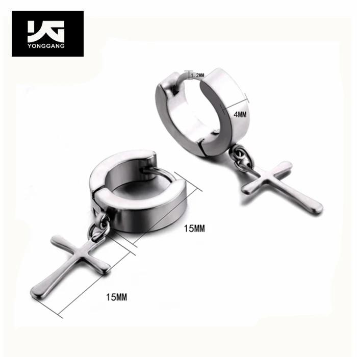 Stainless Steel Cross Hoop Earrings Cross Dangle Hinged Hoop Earrings ...