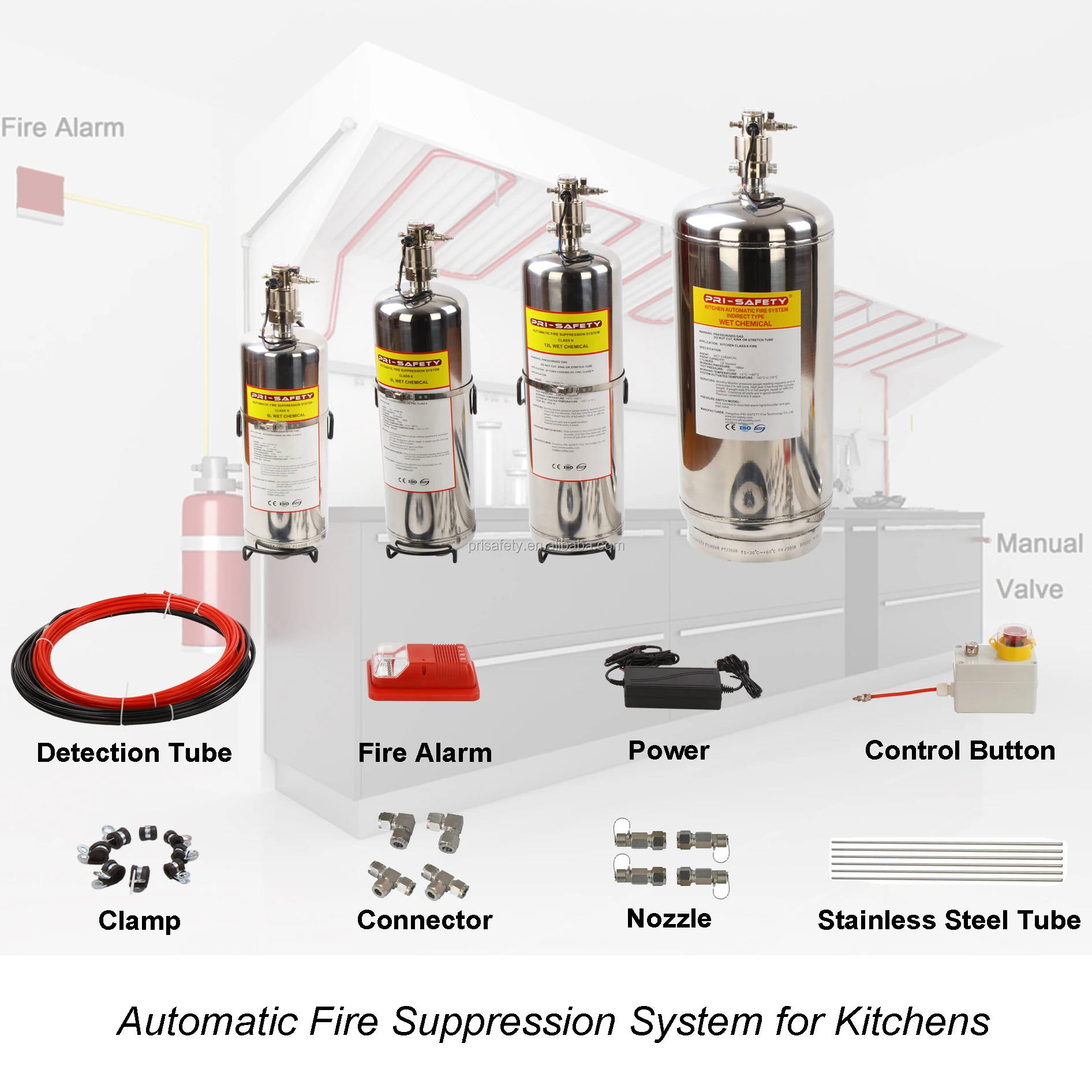 Automatic Kitchen Hood Fire Suppression System - 6L Wet Chemical