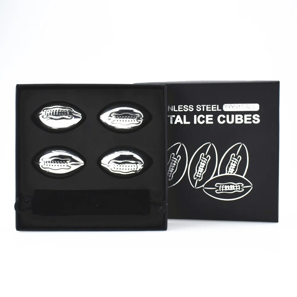 Rugby Shaped Stainless Steel Ice Cubes Ice Rocks 4pcs Silver Bar ...