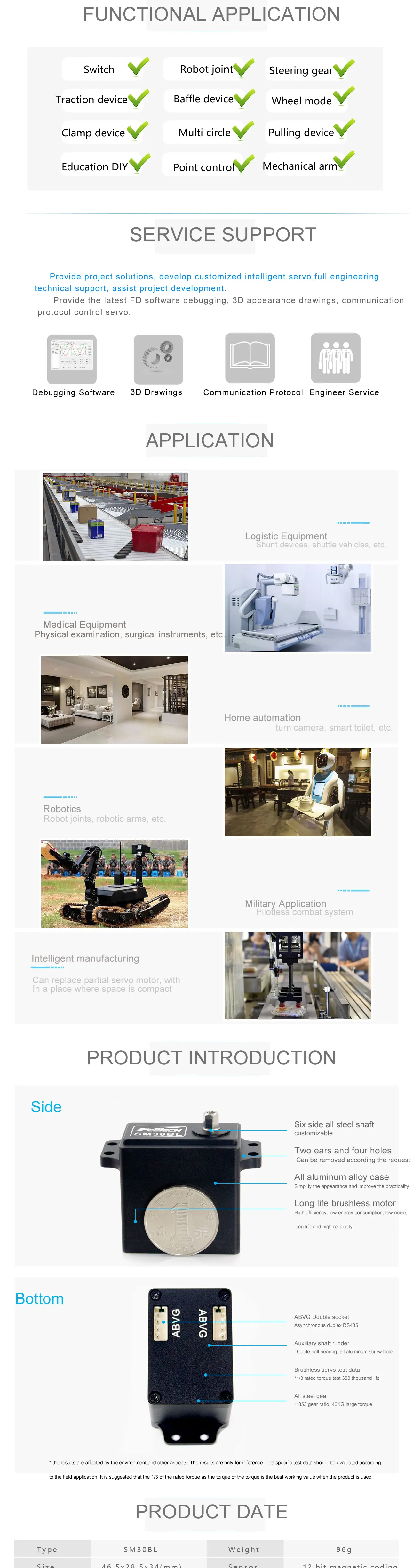 Feetech 12v 30kg Rs485 Ttl High Precision Double Ball Bearing Smart ...