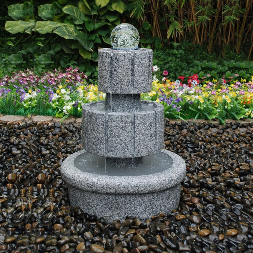 Natural Black Granite Hand Carved Fountain for Outdoor Garden Backyard