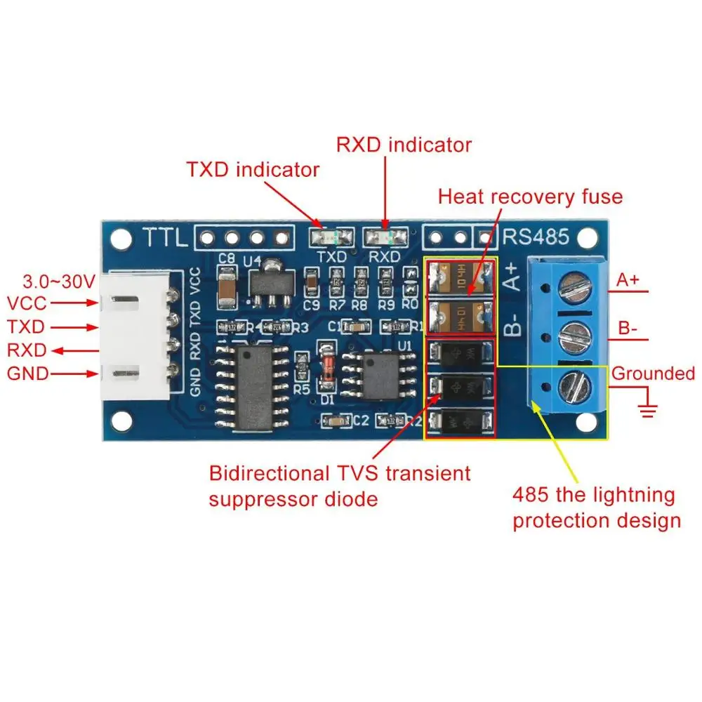 TTL to RS485 Adapter Module 485 to TTL Signal Single Chip Serial Port ...
