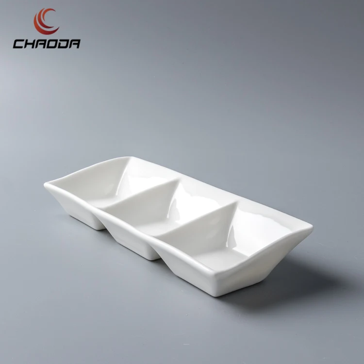 Sauce Dish 3 Compartment Divided Dipping Sauce Bowls Ceramic