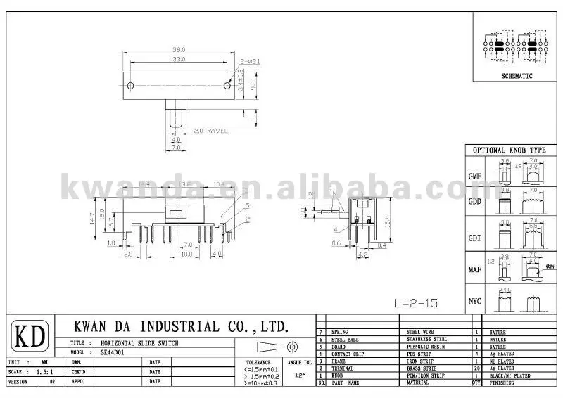 4P4T Slide Switch with 20 Pin, 4 Position, 0.3A 50V DC