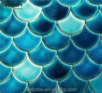 Cerulean Fish Scale Mosaic Tile Blue Fan Mosaic Swimming Pool Tiles For ...