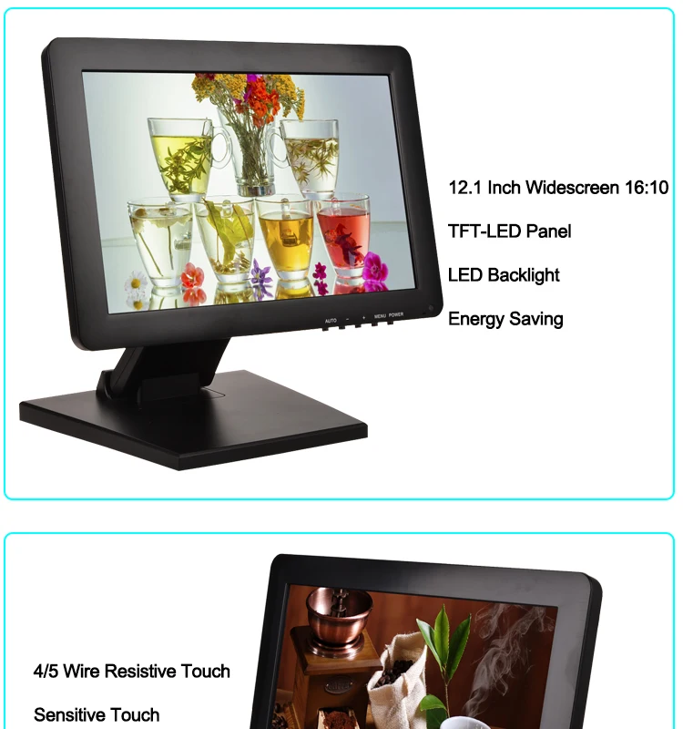 12 Inch Usb Touchscreen Monitor Widescreen 12.1 Inch Led Resistive ...