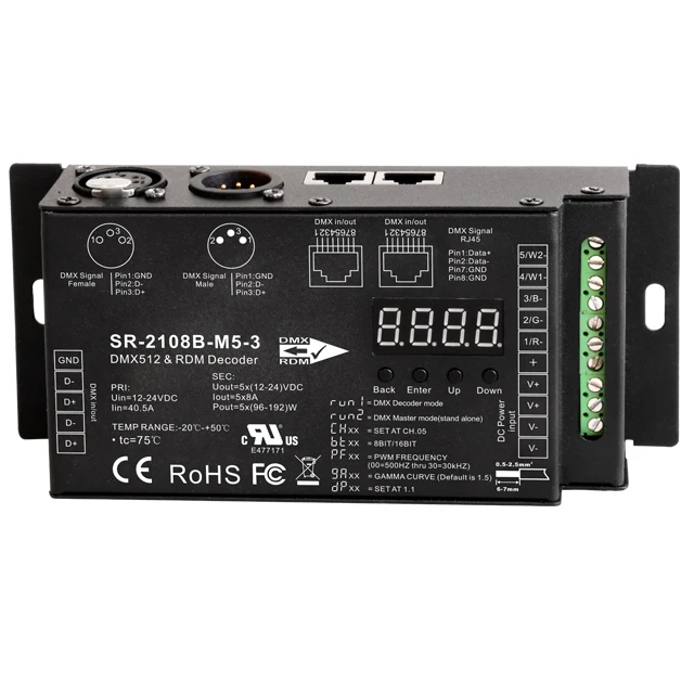 5 通道 Rdm Dmx 解码器 Sr-2108b-m5-3，带 3 针 Xlr 端子 - Buy 24 通道 Dmx 解码器，led Dmx 解码器 Rgbw，dmx 解码器芯片 ...