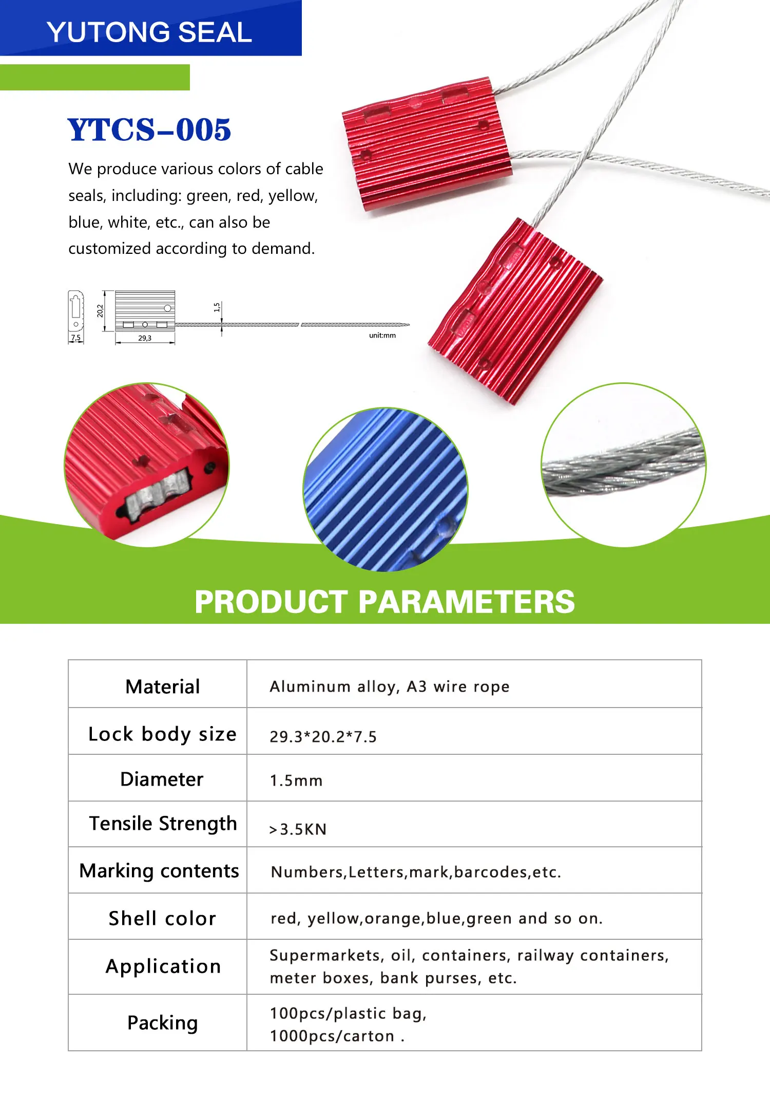 Ytcs005 Customs High Security Aluminium Alloy Cable Seals For Container ...