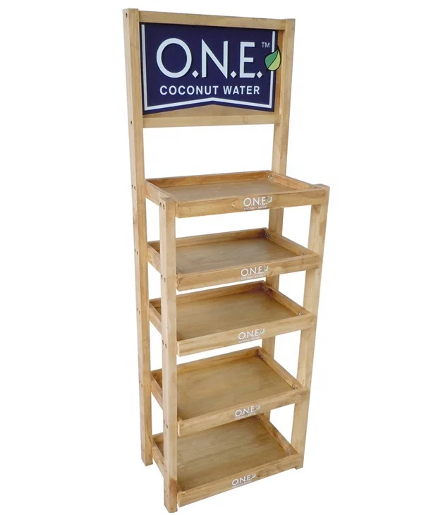 Pine Wood Display Rack For Beverages Supermarket Wooden Coconut Water ...