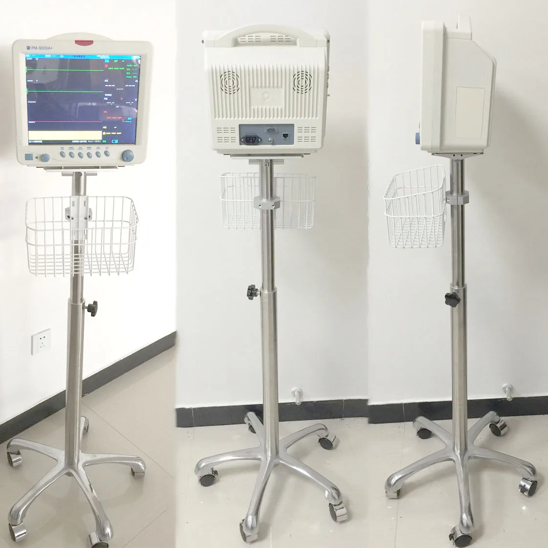 Hospital-Grade Stainless Steel Mobile Monitor Stand Portable Trolley ...