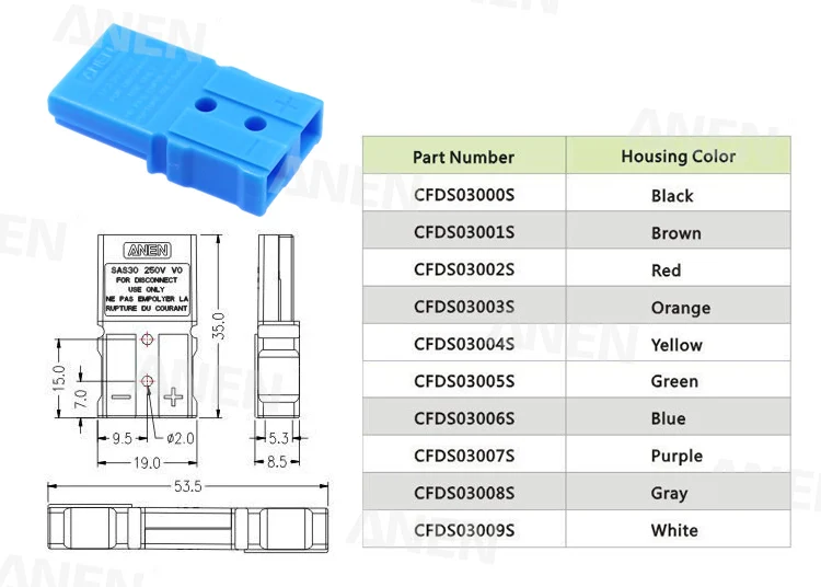 ANEN Power Connector SA2-30 - 2 Pole 50A 600V Truck Connector