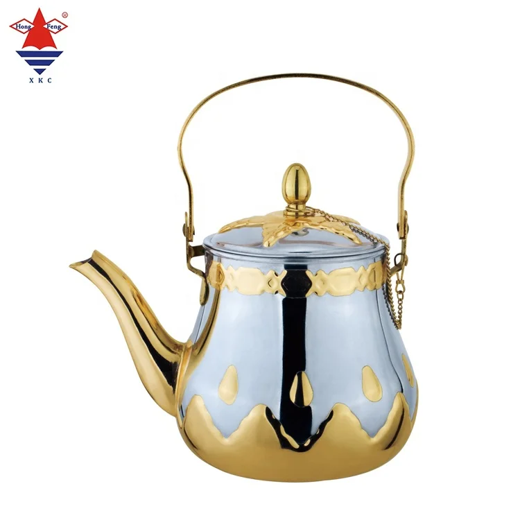 Luxury Metal Arabic Dallah Coffee Tea Pot Stainless Steel Kettle With ...