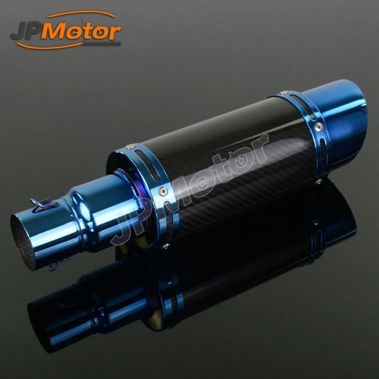 Jpmotor -51mm Titanium Blue Carbon Fiber Motorcycle Exhaust Muffler ...