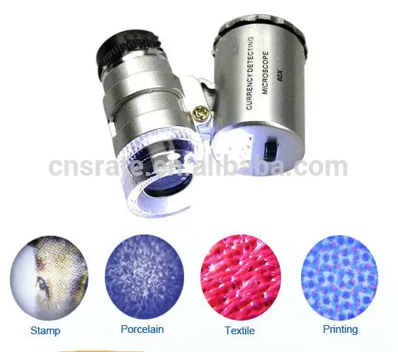 60X Mini Pocket Microscope with UV and LED Light for Currency Detection