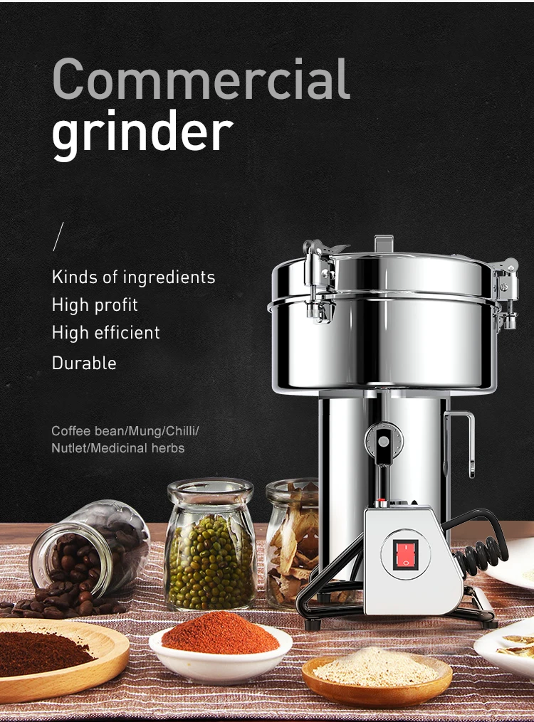 Large Capacity Commercial Electric Spice Grinder - 1500g Dry Spice Food ...