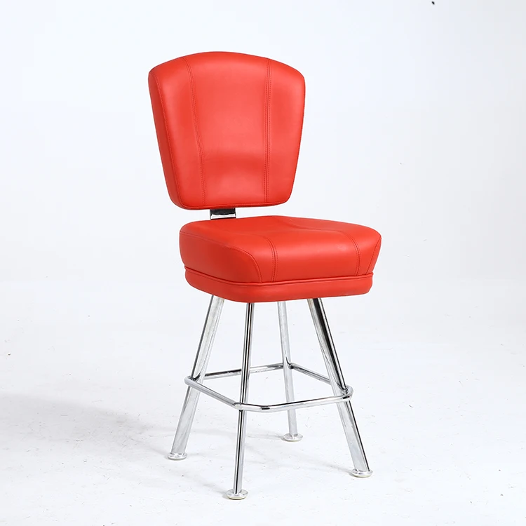 Custom Heavy Stainless Steel Casino Stools with Red Fabric