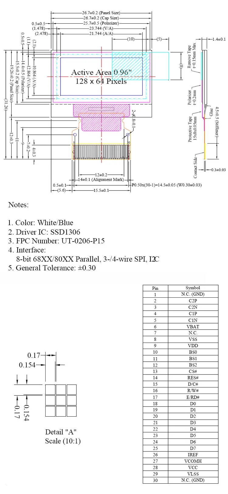 0.96 Inch 128x64 Resolution Blue Colour Panel Connector Type Oled ...
