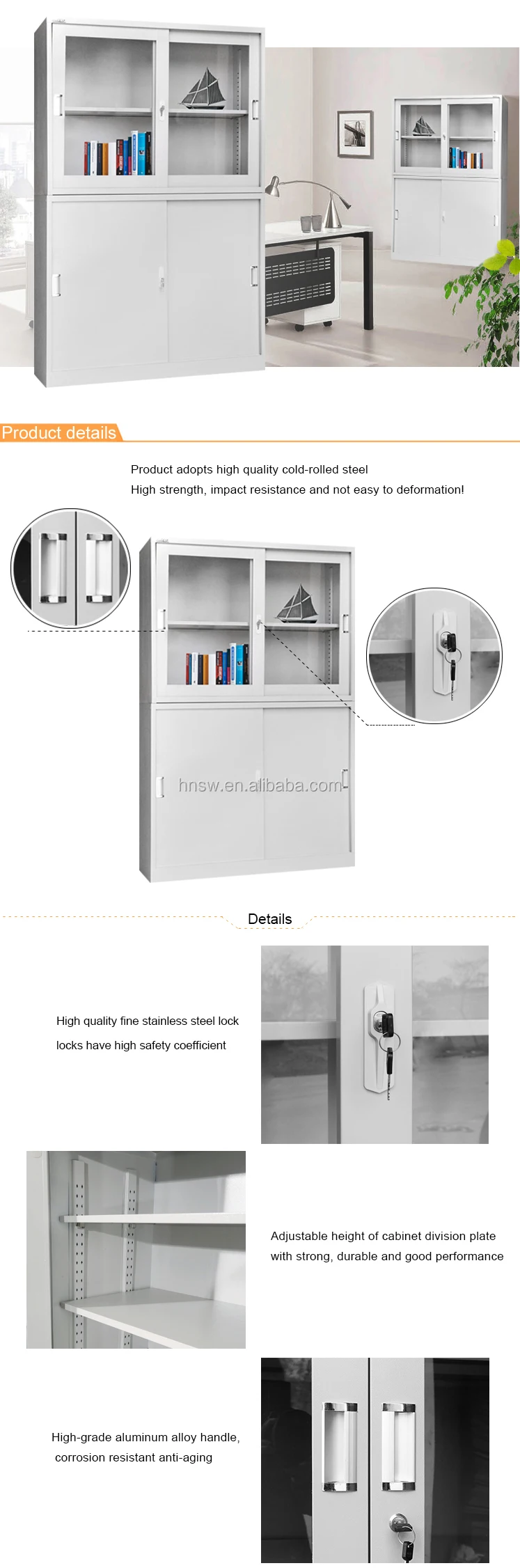Sliding Door Office Metal Cabinet Short Steel Stationery Cupboards ...