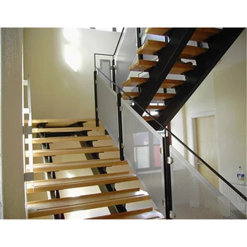 U Shaped Staircase Metal Frame Glass Railing Double Steel Stringer ...